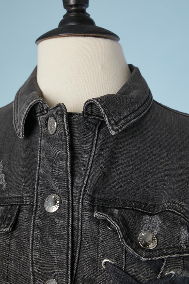 Black denim jacket laced in the front on both side Versus and Zayn NEW ...