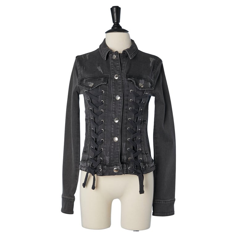 Black denim jacket laced in the front on both side Versus and Zayn NEW ...