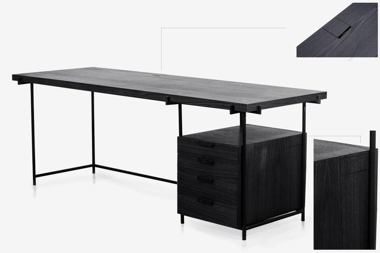 Black Desk Files Drawers Wood metal, Mid-Century Modern style inspired ...