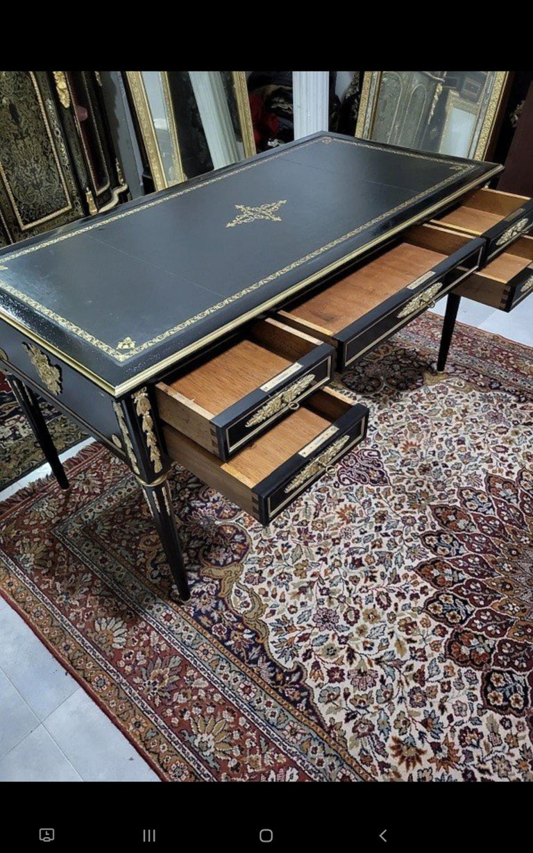 Black Desk Table with Open Sides, Boulle Style Napoleon III, France ...