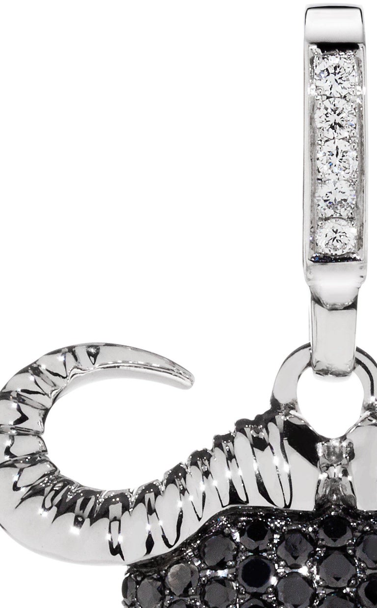 Black Diamond and 18 Karat White Gold Buffalo Art Pendant For Sale at ...