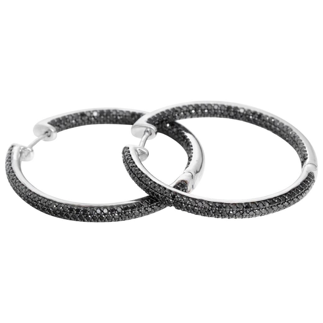 Black Diamond and White Gold Inside-Out Hoop Earrings For Sale (Free ...