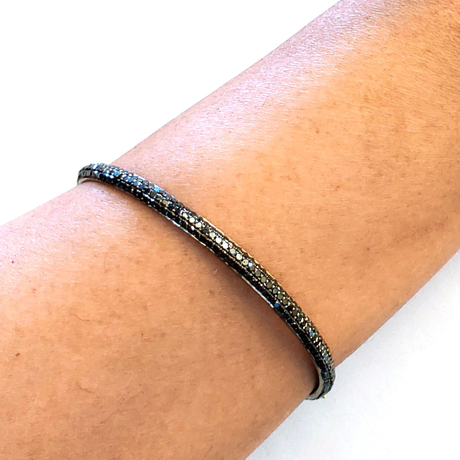 Black Diamond Bangle Made In 18k Gold and Silver at 1stDibs