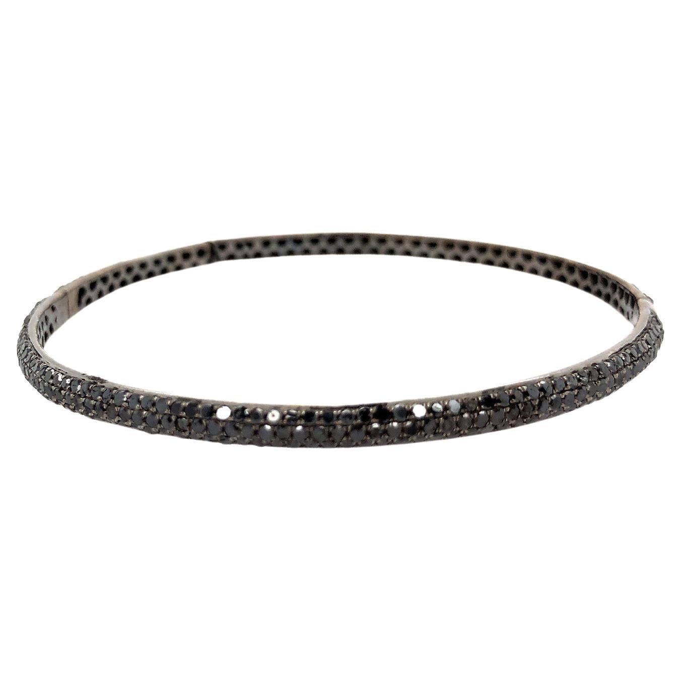 Black Enamel Bangle with Rose Cut Diamonds Made in 18kt Gold and ...