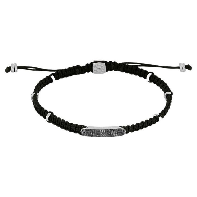 Black Diamond Baton Bracelet in Black Macramé and Sterling Silver, Size ...