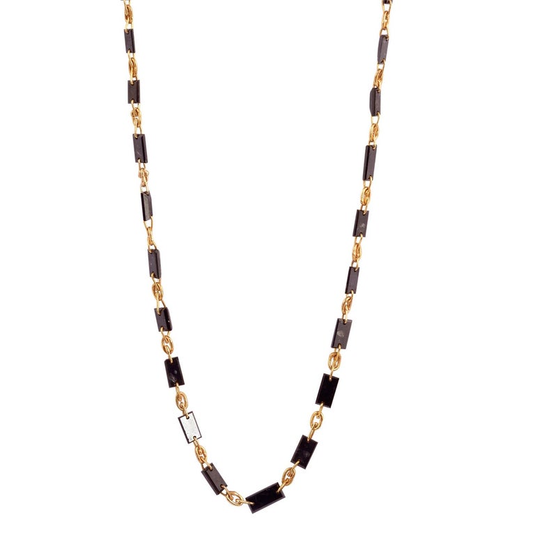Black Diamond Beaded Chain Necklace Made In 18k Rose Gold For Sale at ...