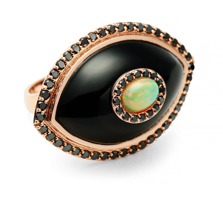 Marlo Laz Black Diamond Black Onyx Opal 14K Rose Gold Evil Eye Pendant ...