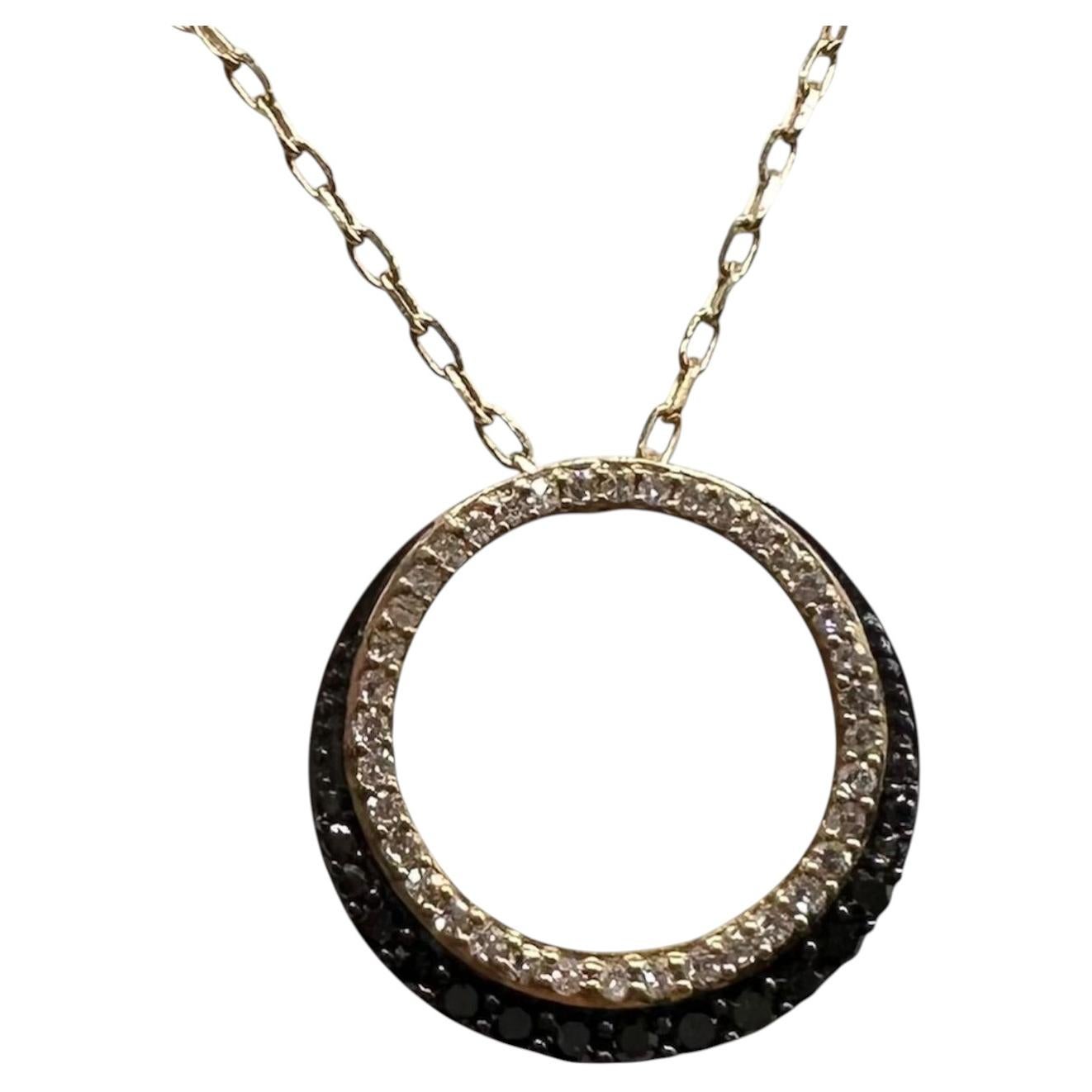 Designer Effy Diamond Onyx Circle Necklace 14kt Two Tone Gold 0.53ctw ...