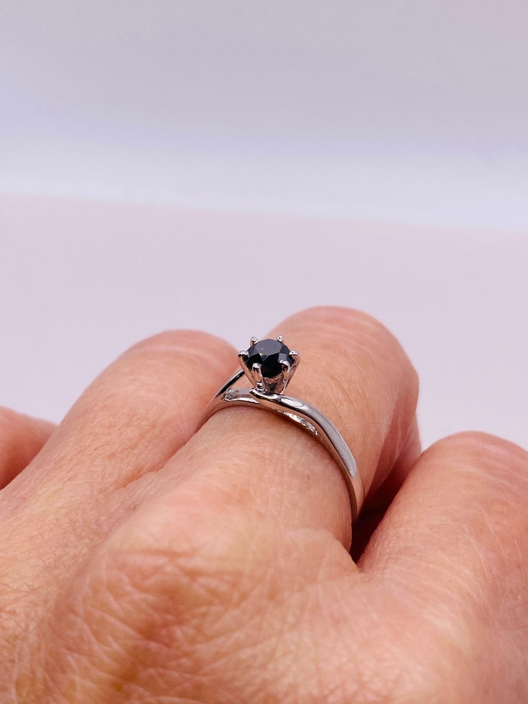Black Diamond Gold Engagement Ring For Sale at 1stDibs
