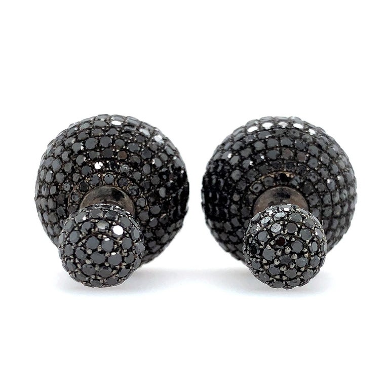 Black Diamond Micro Pave Ball Tunnel Earring Made In 18k Gold and ...