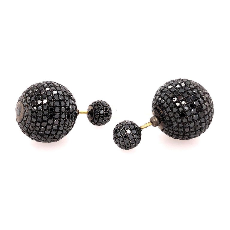Black Diamond Micro Pave Ball Tunnel Earring Made In 18k Gold and ...
