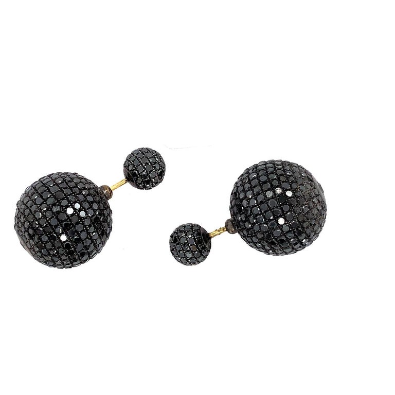 Black Diamond Micro Pave Ball Tunnel Earring Made In 18k Gold and ...