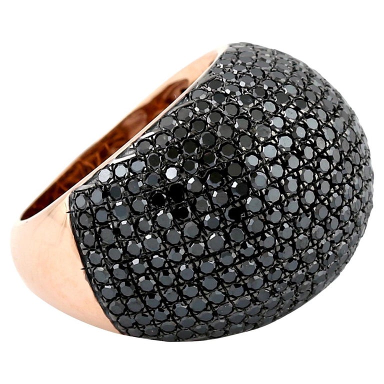 Black Diamond Micro Pave Ring with Tapered Shank Made in 18K Rose Gold ...