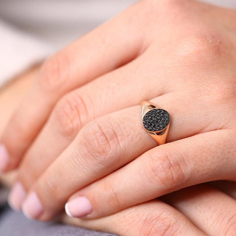 Black Diamond Ring 14K Yellow Gold For Sale at 1stDibs