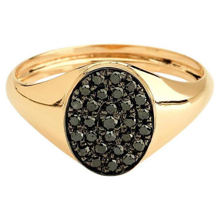Black Diamond Ring 14K Yellow Gold For Sale at 1stDibs