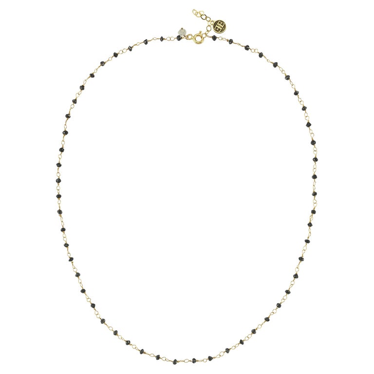 Black Diamond Rosary Gold Necklace For Sale at 1stDibs