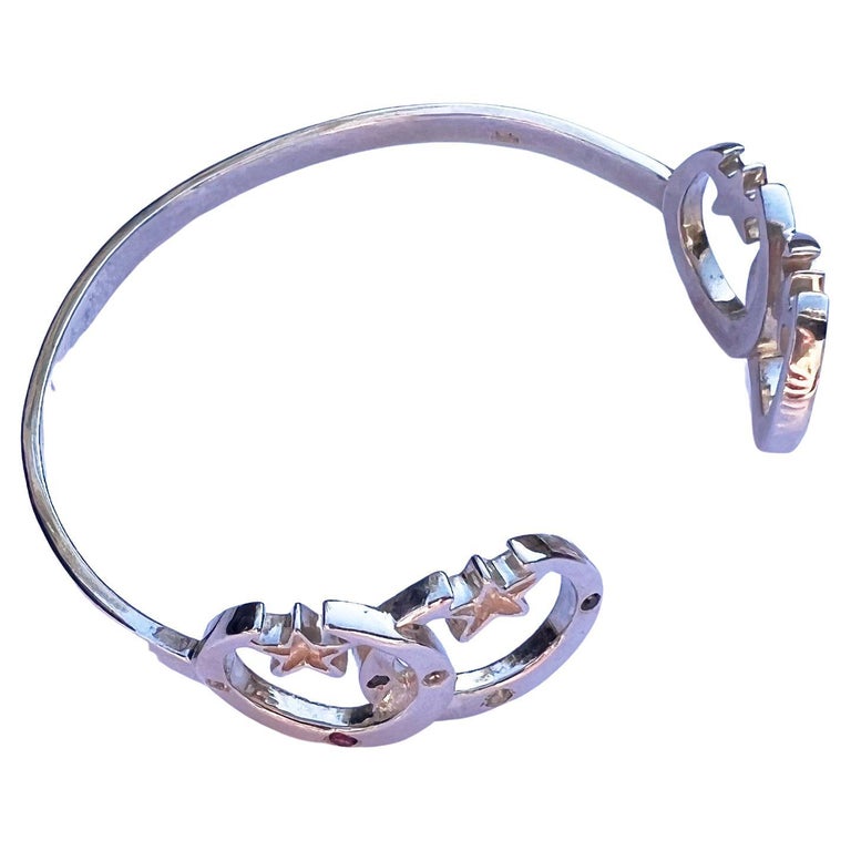 Black Diamond Toumaline Iolite Crescent Moon Bangle Bracelet Silver J Dauphin For Sale at 1stDibs