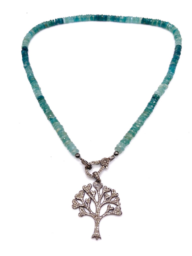 Black Diamond Tree of Life and Grandidierite Bead Pendant Necklace For ...
