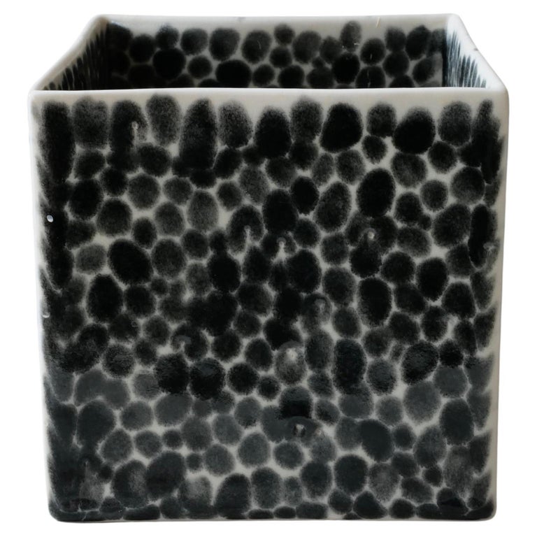 Black Dots Porcelain Cube Vase by Lana Kova For Sale at 1stDibs