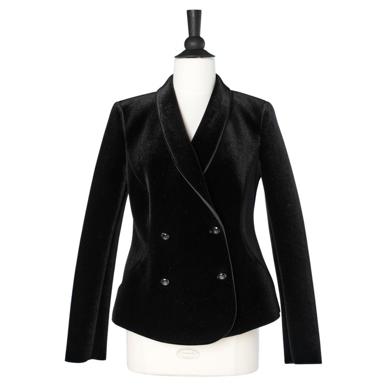 Black double-breasted technical velvet evening jacket Emporio Armani ...