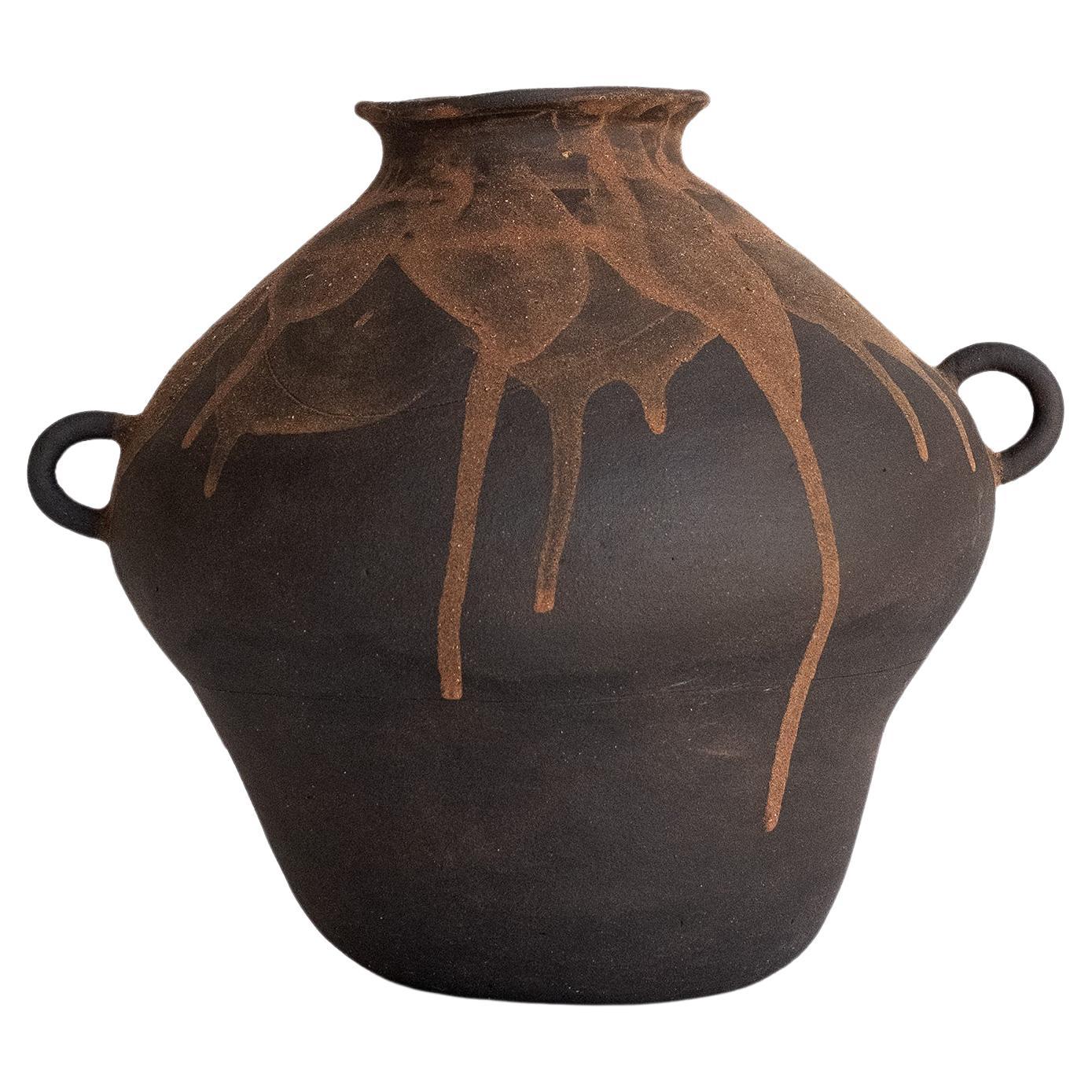 Handcrafted Large Terracotta Vase with Abstract Drip Glaze, Rustic ...
