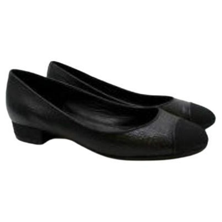 Black Embossed Coated Leather Toe Cap Ballerinas For Sale at 1stDibs