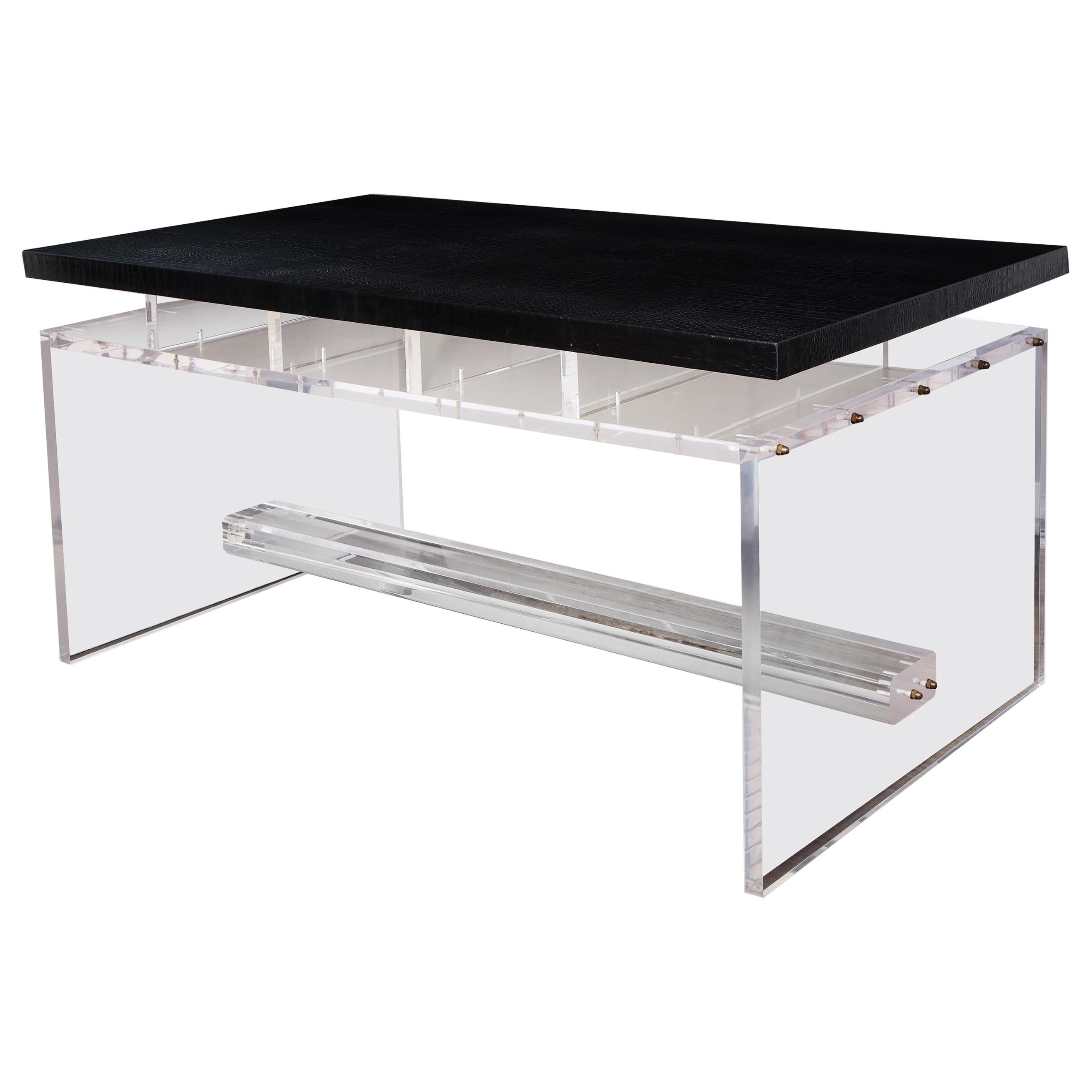 Pink Acrylic Desk and Matching Bench at 1stDibs