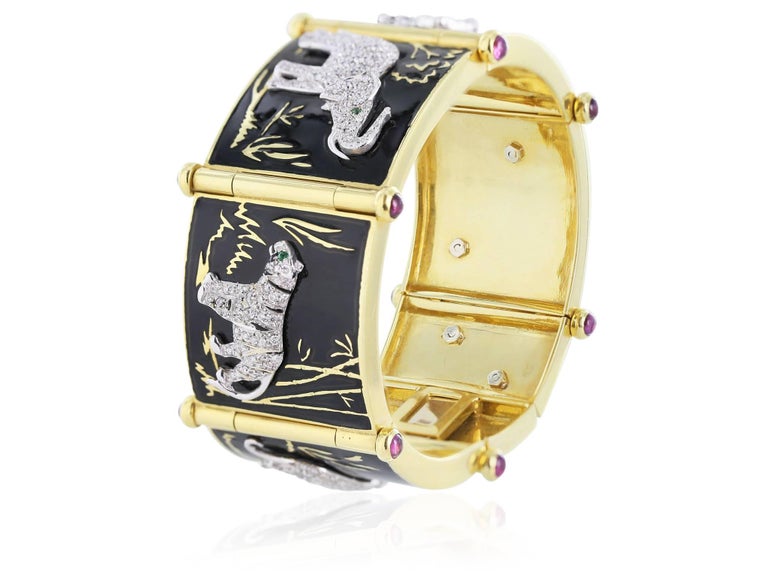 Black Enamel and Diamond Safari Bracelet For Sale at 1stDibs