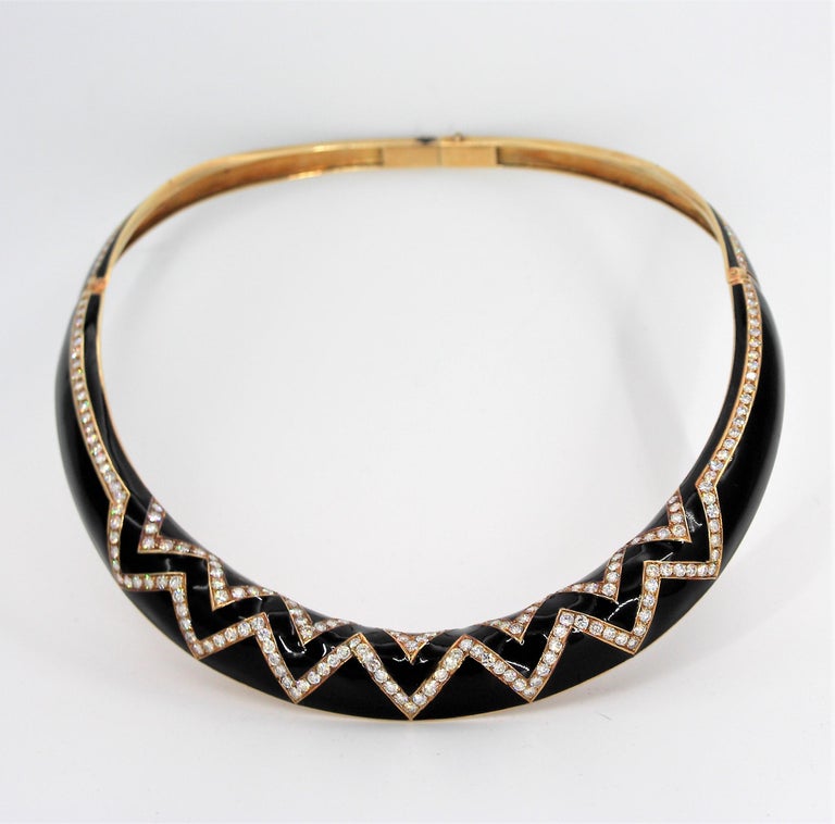 Black Enamel Diamond and Gold Collar For Sale at 1stDibs