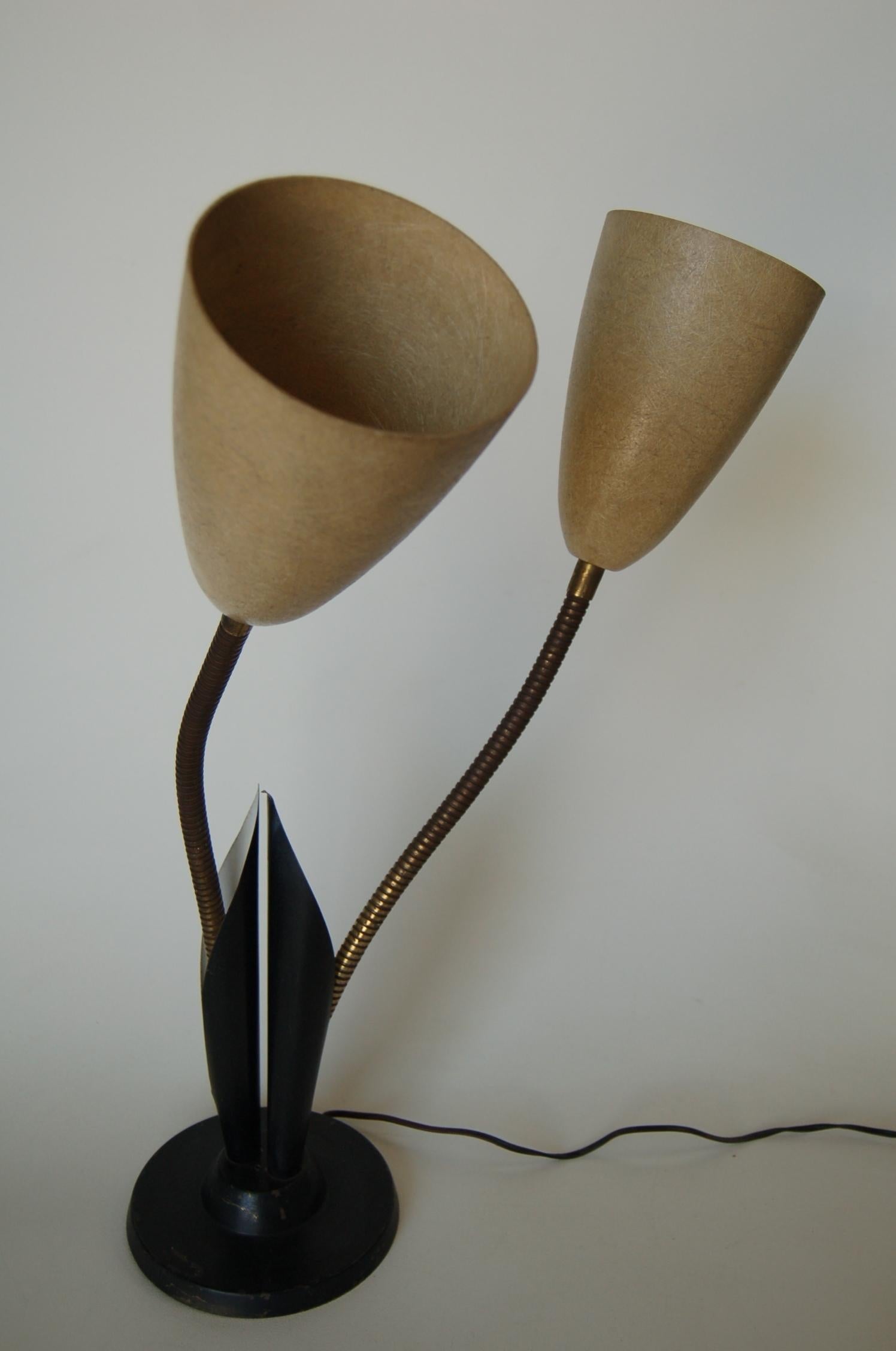 Black Enamel Double Gooseneck Lily Ivory Desk Table Lamp with ...