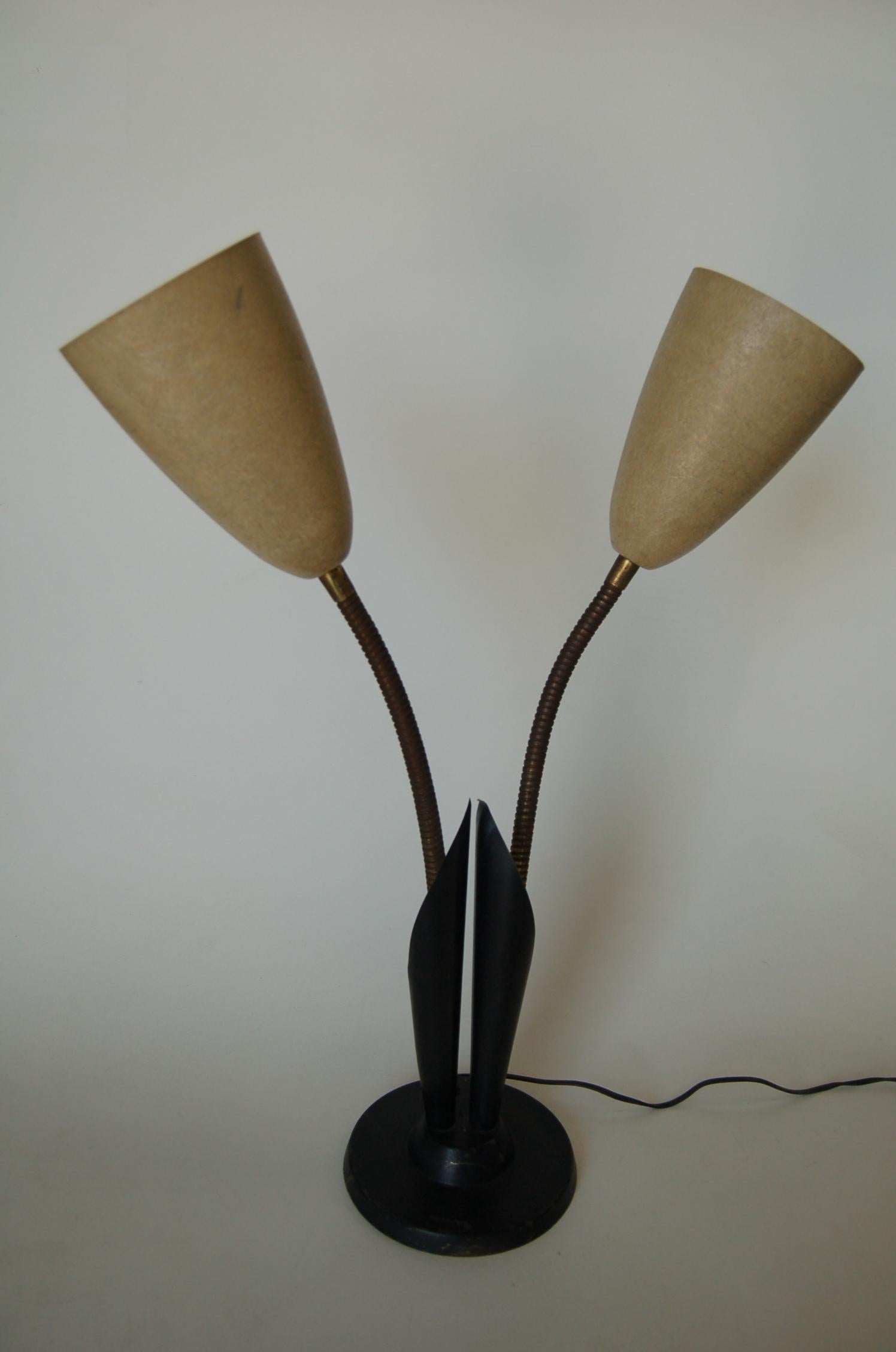 Black Enamel Double Gooseneck Lily Ivory Desk Table Lamp with ...