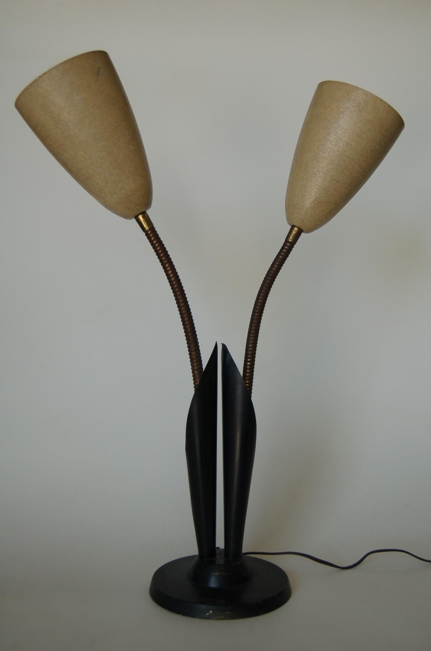 Black Enamel Double Gooseneck Lily Ivory Desk Table Lamp with ...