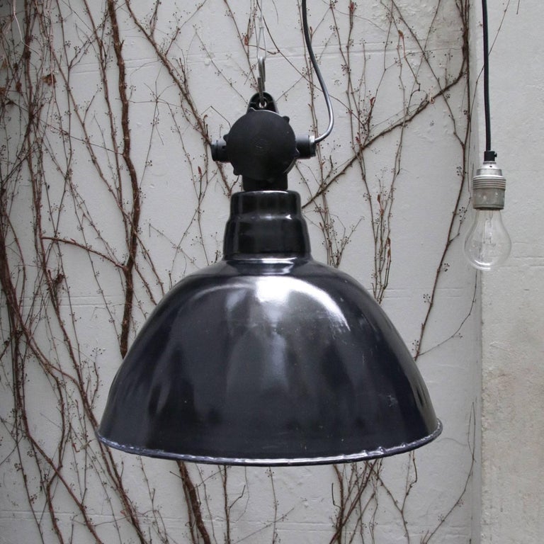 Black Enamel German Vintage Industrial Bakelite Top Pendant Lights For ...