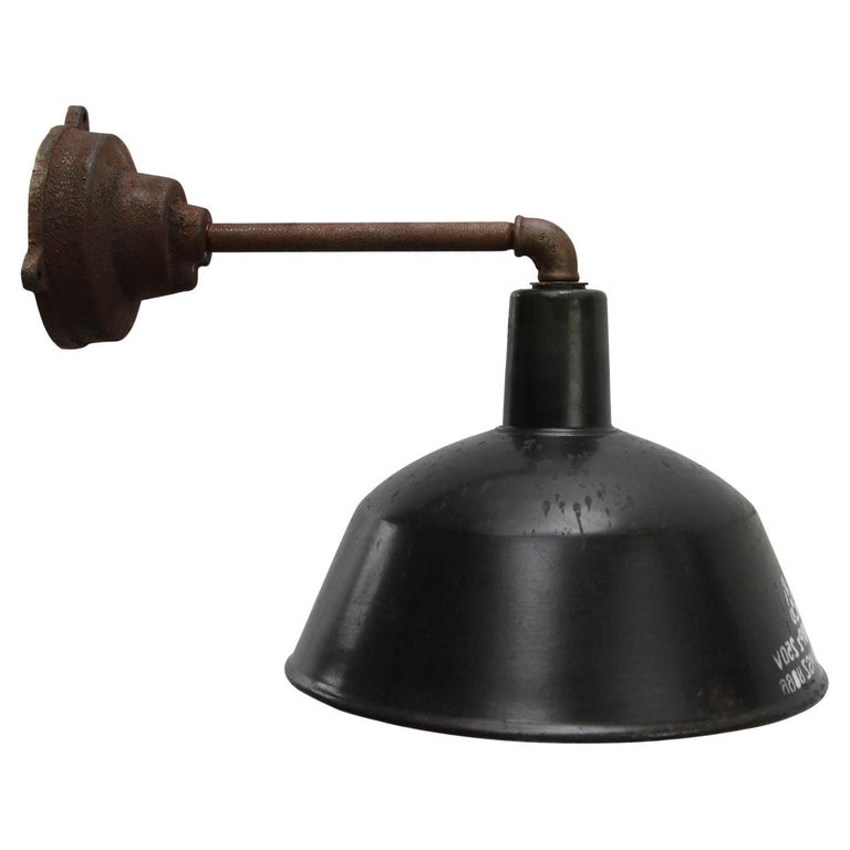 Black Enamel Vintage Industrial Cast Iron Factory Wall Light For Sale ...