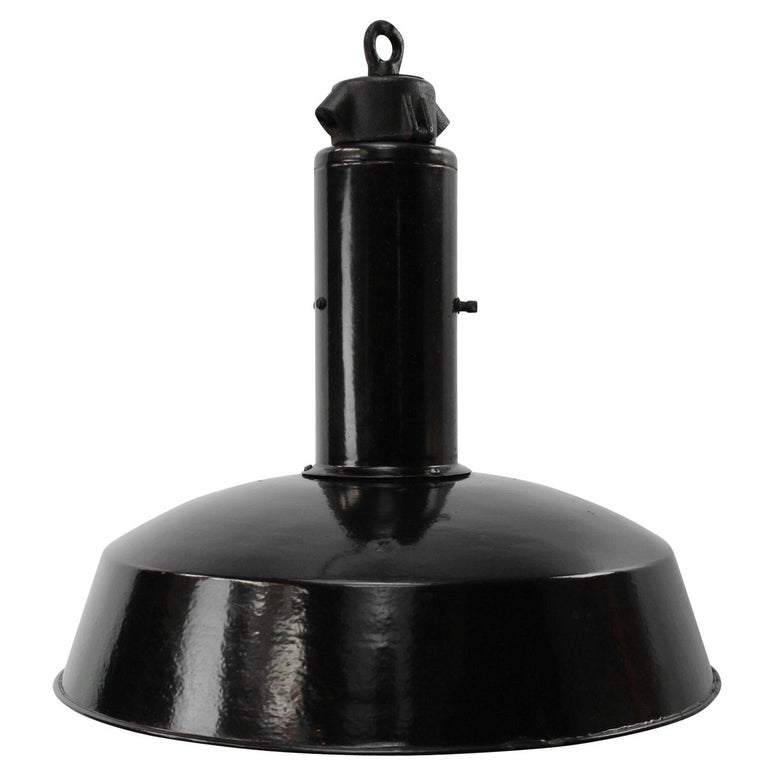 Black Enamel Vintage Industrial Cast Iron Top Pendant Light at 1stDibs