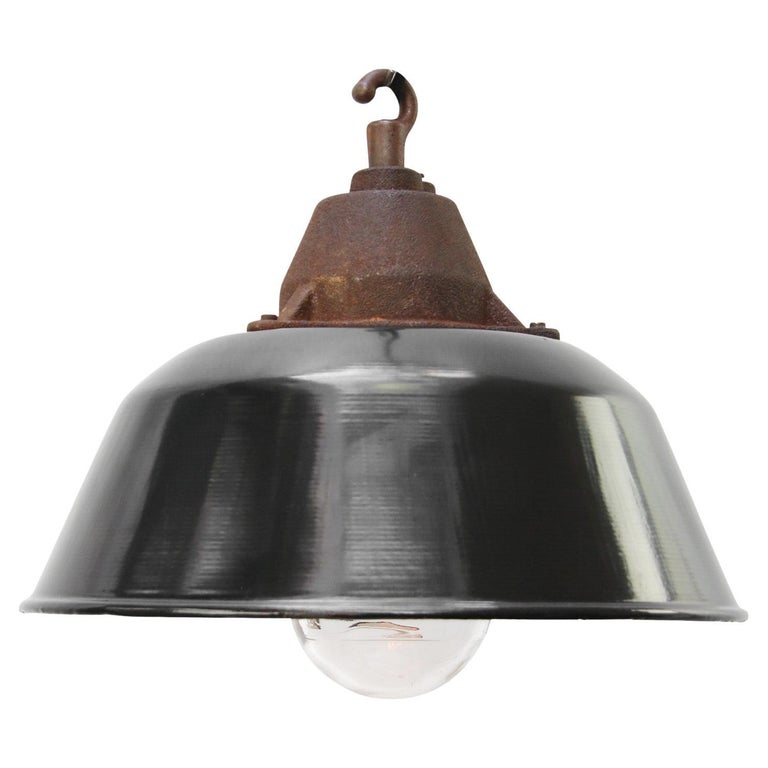 Black Enamel Vintage Industrial Clear Glass Cast Iron Pendant Lights ...