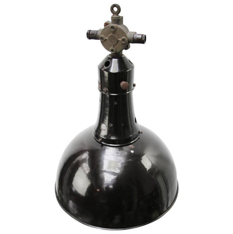 Black Enamel Vintage Industrial Factory Pendant Light For Sale at 1stDibs