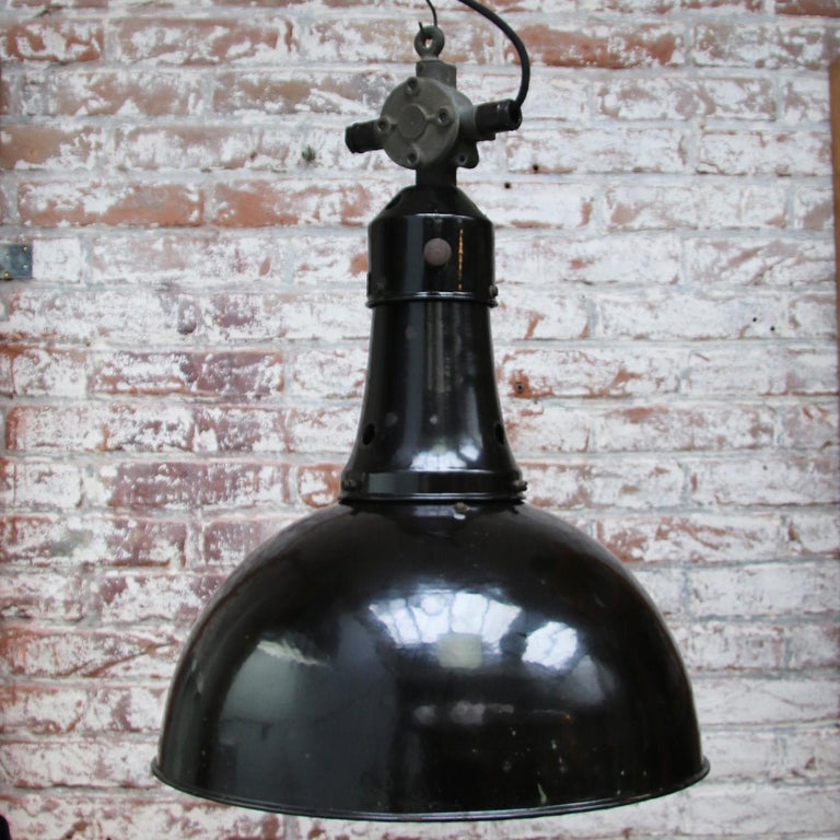 Black Enamel Vintage Industrial Factory Pendant Light For Sale at 1stDibs
