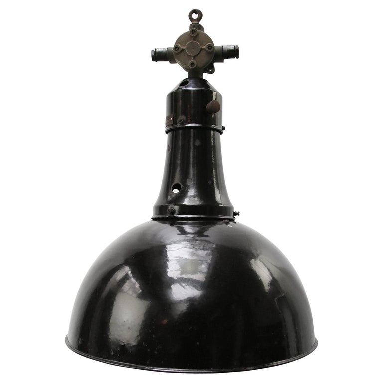 Black Enamel Vintage Industrial Factory Pendant Light For Sale at 1stDibs