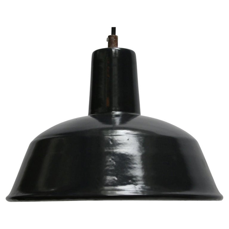 Black Enamel Vintage Industrial Factory Pendant Lights For Sale at 1stDibs