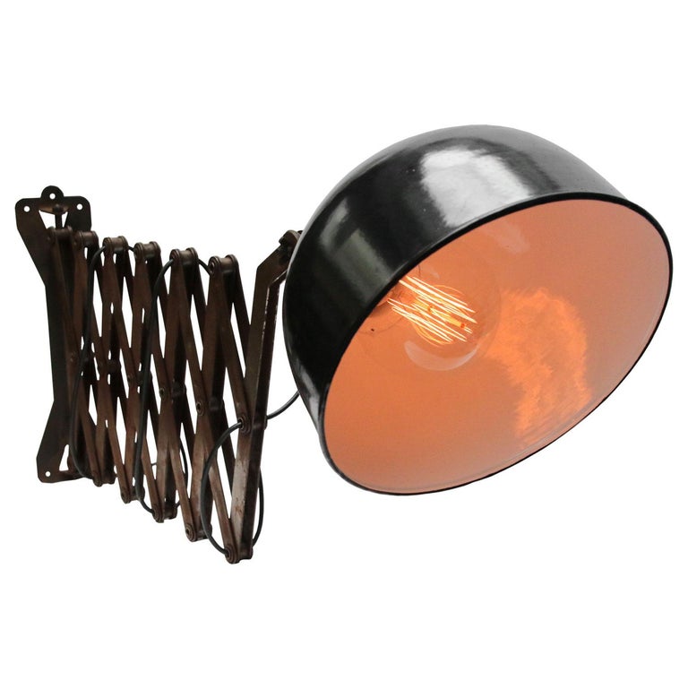 Black Enamel Vintage Industrial Scissor Wall Lamps XXL For Sale at 1stDibs