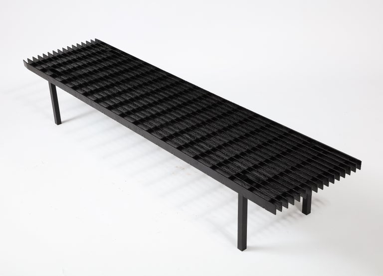Black Enameled Steel Slat Bench, USA, 1970s For Sale at 1stDibs