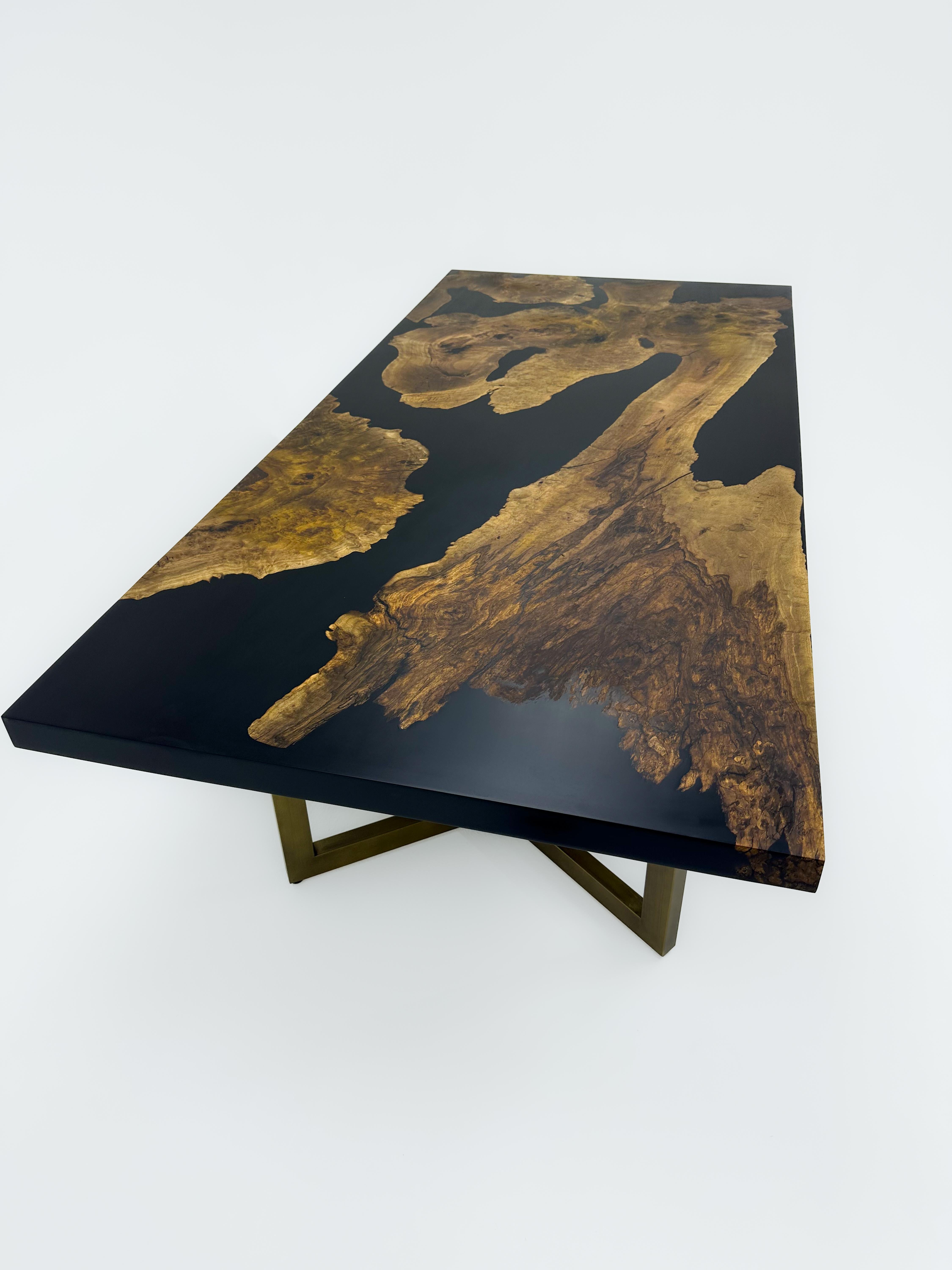 Black Epoxy Natural Walnut Modern Dining Table For Sale at 1stDibs