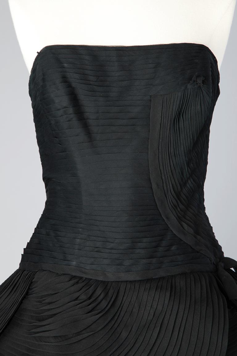 Black evening pleated dress 1950 Emilio Schuberth at 1stDibs