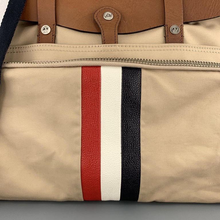 BLACK FLEECE Khaki and Tan Leather Red White and Blue Striped Men's ...