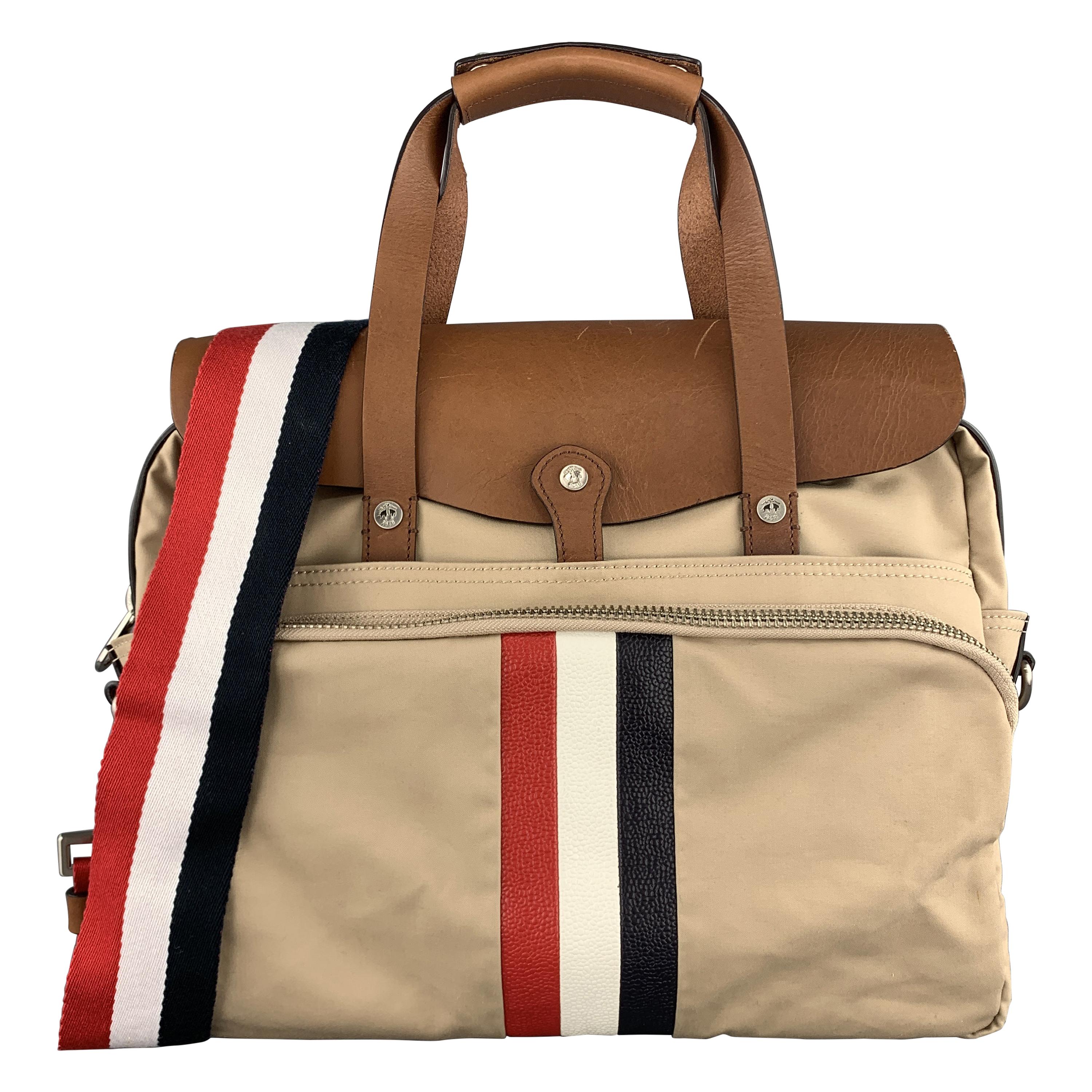 BLACK FLEECE Khaki and Tan Leather Red White and Blue Striped Men's ...