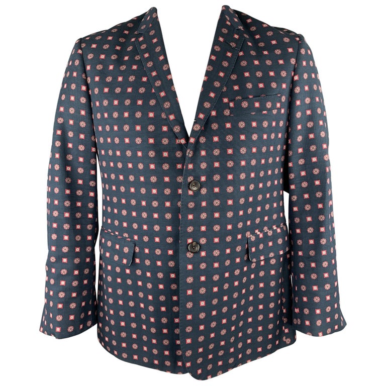 BLACK FLEECE Navy Print Cotton / Viscose Notch Lapel Sport Coat For ...