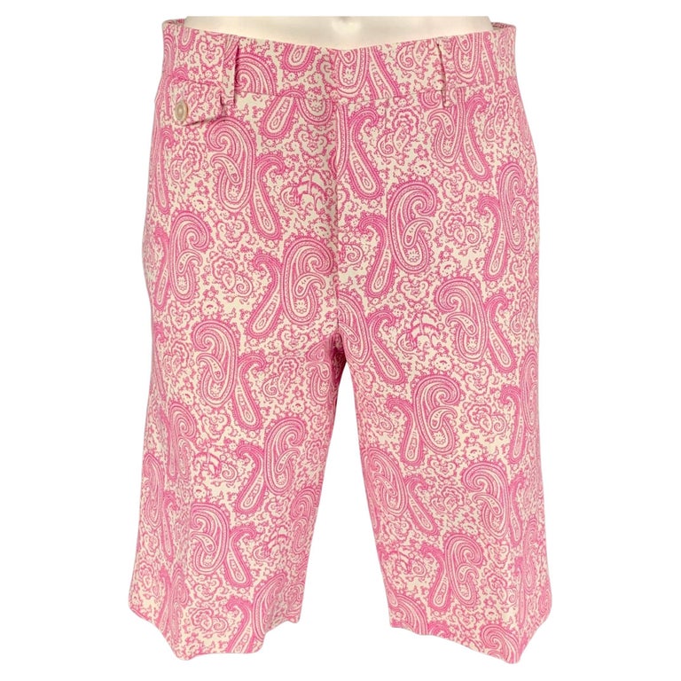 BLACK FLEECE Size 28 Pink White Paisley Cotton Zip Fly Shorts For Sale ...