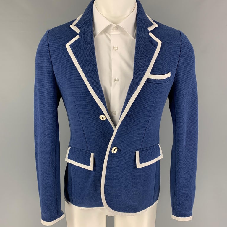 BLACK FLEECE Size 36 Blue White Woven Cotton Notch Lapel Sport Coat For ...