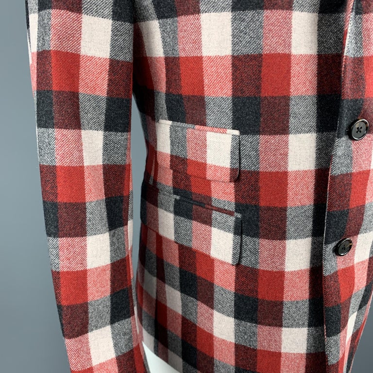 Black Fleece Size 38 Notch Lapel Red Checkered Plaid Wool Sport Coat At